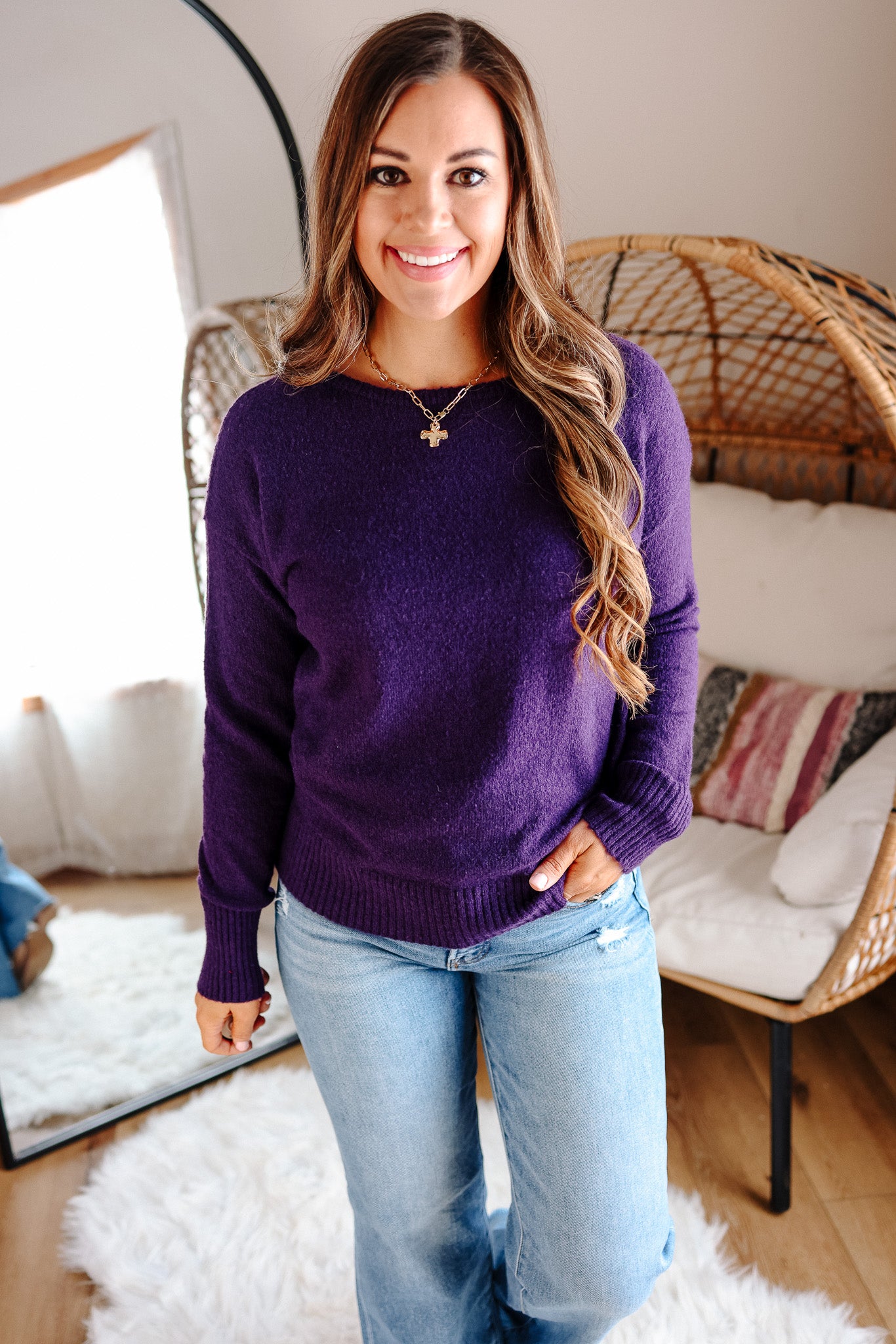 Emery Boat Neck Sweater - Dark Purple – Aiden & Oak