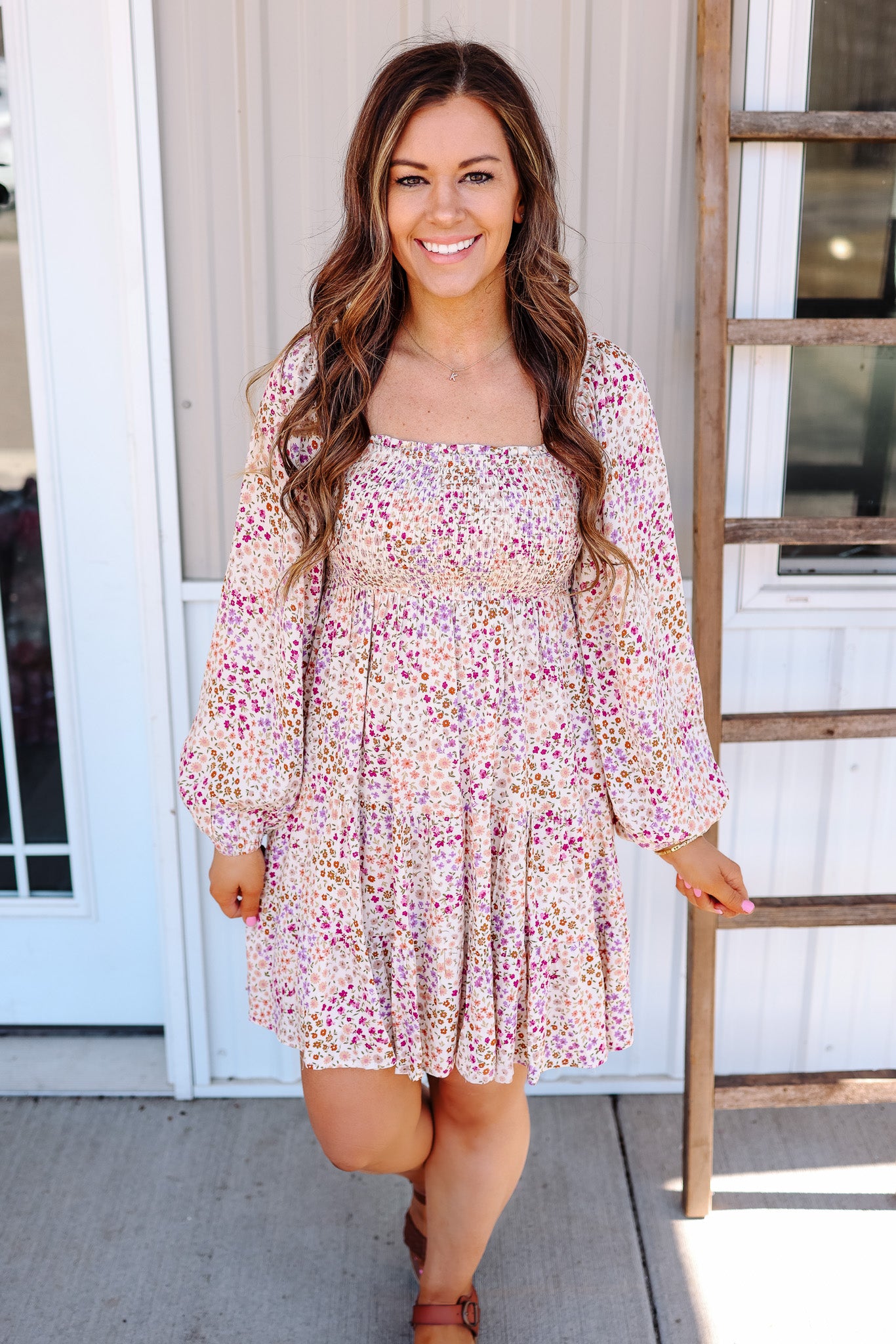 Fallon Smocked Ditsy Print Dress – Aiden & Oak