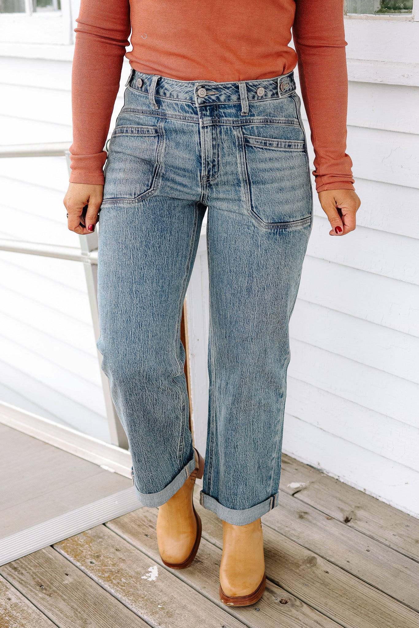 FLYING MONKEY: Maren Tabbed Waistband Cuffed Jeans – Aiden & Oak
