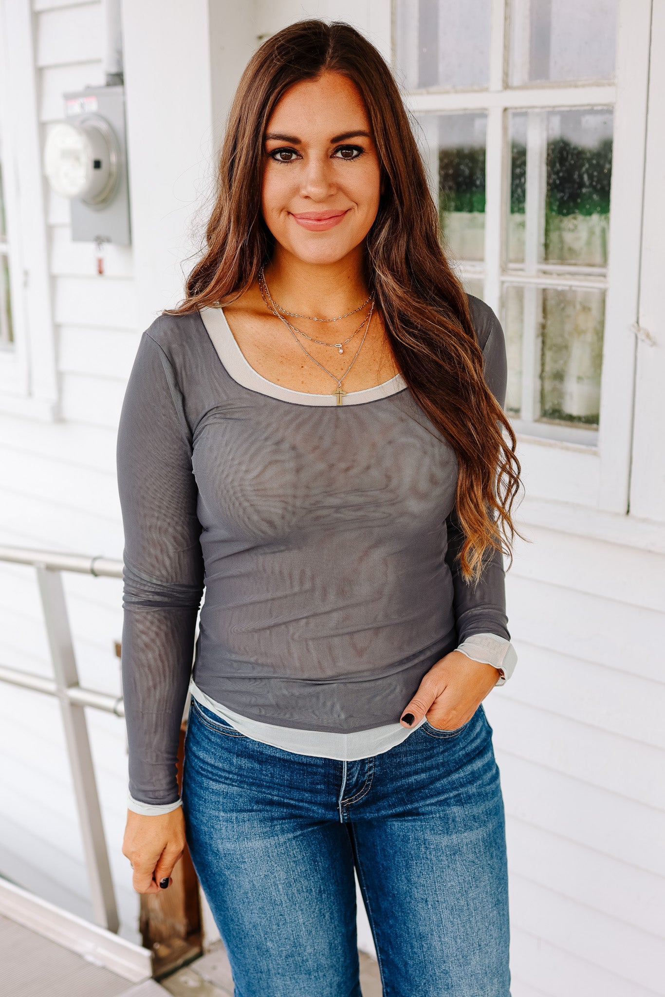 Elisa Double Layer Mesh Top - Slate/Mint – Aiden & Oak