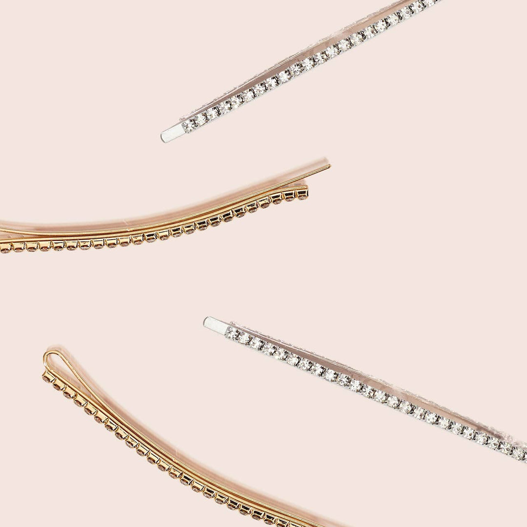 Metal Rhinestone Extra Long Bobby Pins 4pc Set - Gold/Silver – Aiden & Oak